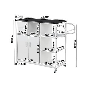ZLLQUWR Kitchen Island Cart on Wheels with Storage Cabinet Drawers Rolling Kitchen Island with Lockable Casters Cart Handle Open Shelves Towel Rack Microwave Stand for Dining Room Living Room White