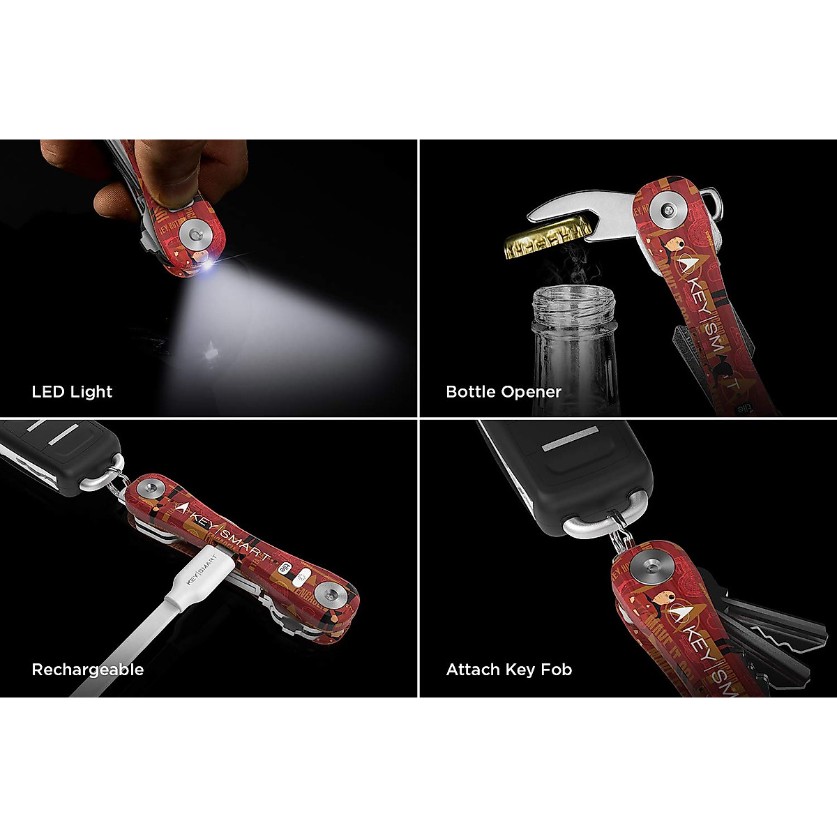 KeySmart Pro - Key Holder w Tile Smart Technology Bluetooth Tracker - w Bottle Opener (up to 14 Keys, Star Trek The Next Generation)