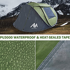 4 Person Pop Up Tents for Camping - AYAMAYA Waterproof Instant Family Tents with Skylight & Removable Rainfly, Upgraded Large Size with 2 Doors -Automatic Easy Setup Beach Tent with Poles