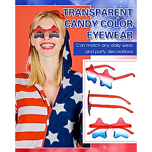 Kanayu 12 Pairs Red White and Blue Star Glasses 4th of July Rimless Sunglasses Pentagram Sunglasses for Independence Day(Red Leg)