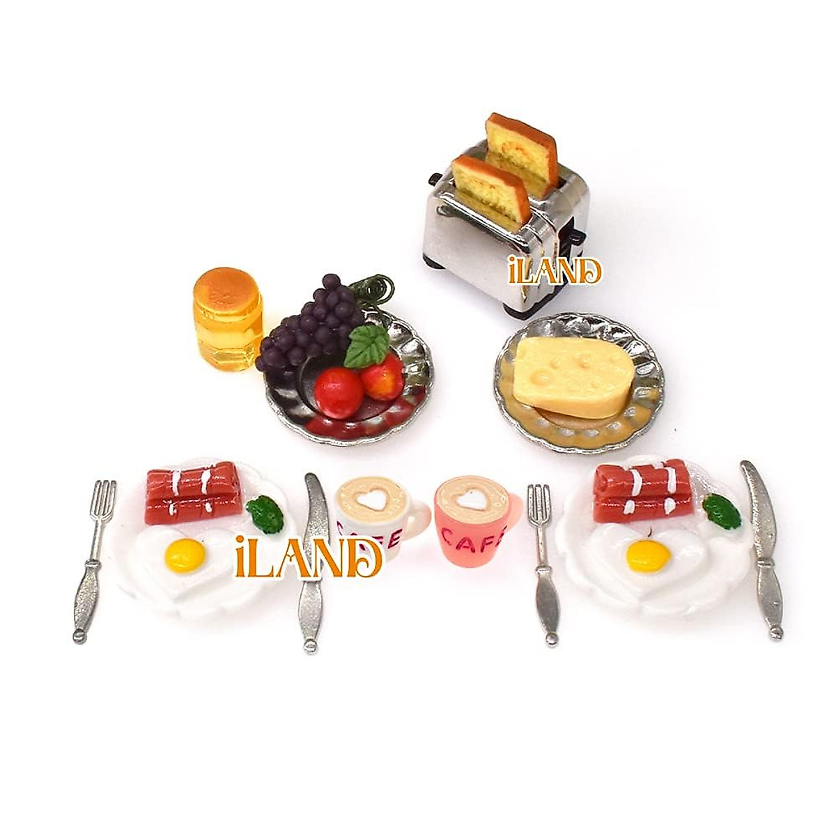 iLAND Miniature Dollhouse Accessories of Dollhouse Kitchen, Miniature Food (Lover Breakfast 16pcs A)