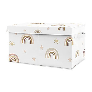 Sweet Jojo Designs Boho Rainbow Girl Small Fabric Toy Bin Storage Box Chest For Baby Nursery Kid Room - Blush Pink Dusty Rose Gold Yellow Mauve Taupe Beige Tan Bohemian Stars Sun Celestial Vintage Sky