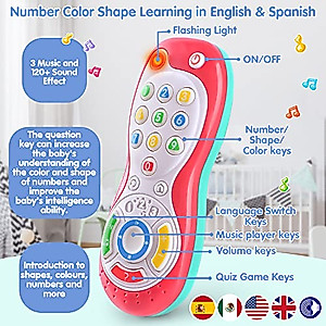 Baby Controller Toy - Bilingual Spanish & English Learning Toys, Pretend Video Game Controller & TV Remote Combo with Music and Light, Christmas Birthday Gift for Infants Toddlers 12+ Months