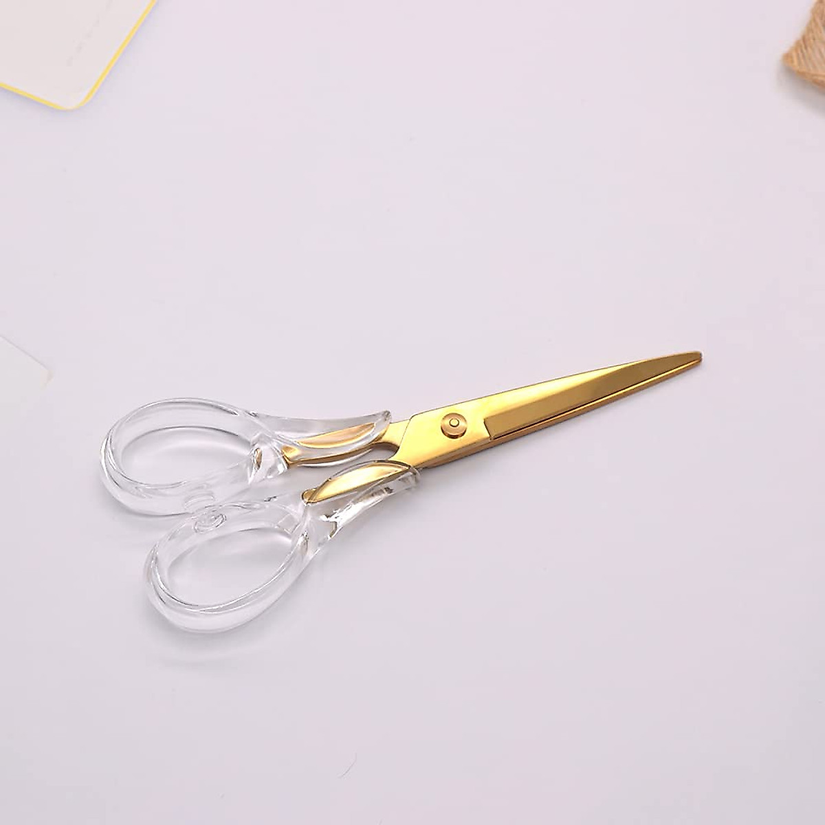 Gold Scissors Clear Acrylic Scissors 6.5" Craft Office Professional Shears for Home School Office Desk Accessories Stationery Supplies (Clear Acrylic Scissors, Gold)