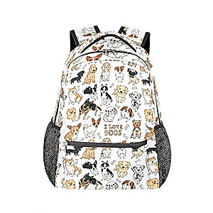 Dog Print Animal Backpack School Bookbag for Kids Boys Girl, Cute Doodle Puppy Backpacks Book Tablet Laptop Bag Travel Hiking Camping Daypack