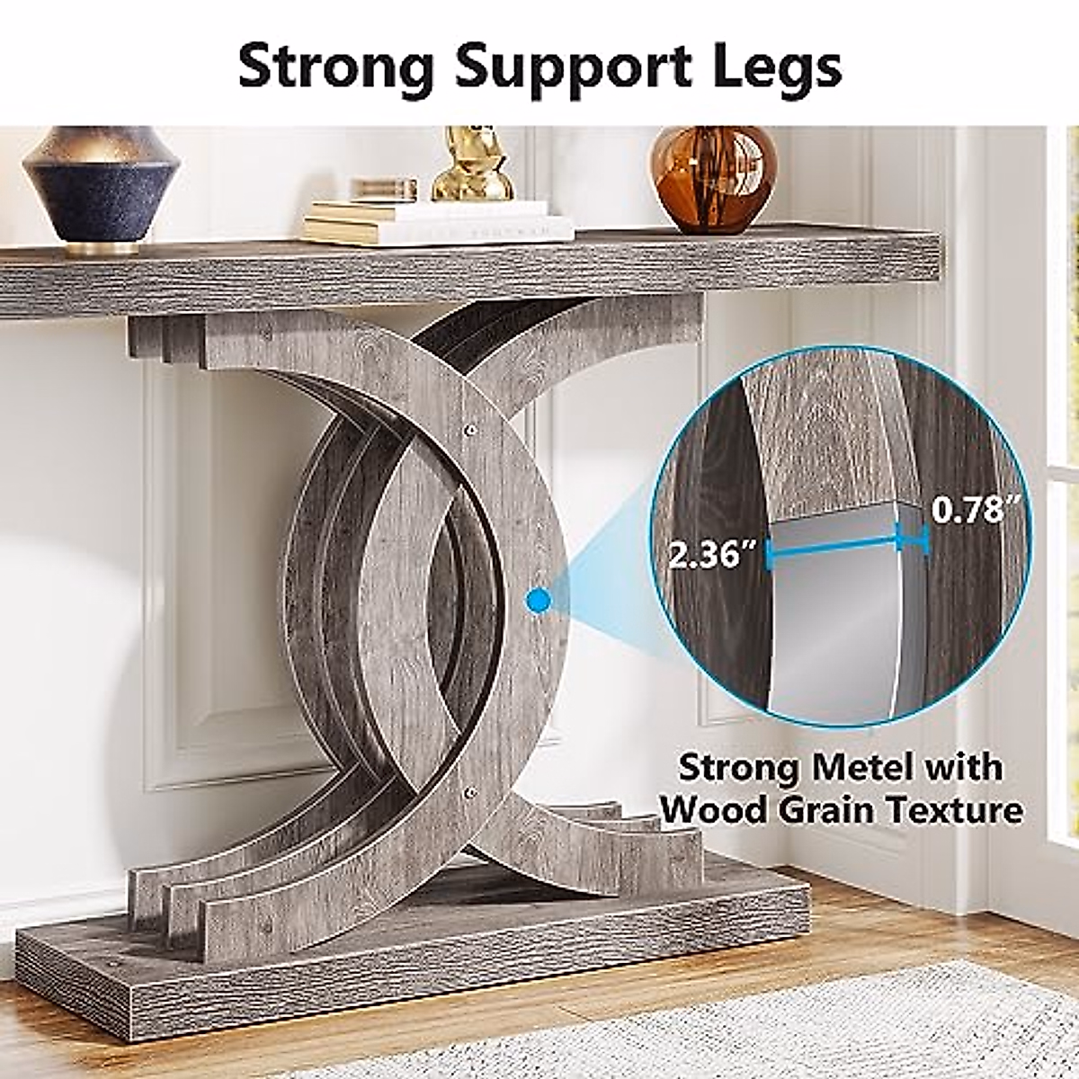 Tribesigns Console Tables for Entryway, Modern Farmhouse 39-inch Entryway Table with Geometric Base, Wooden & Metal Hallway Table/Narrow Sofa Table/Accent Table for Entrance, Living Room (Grey)