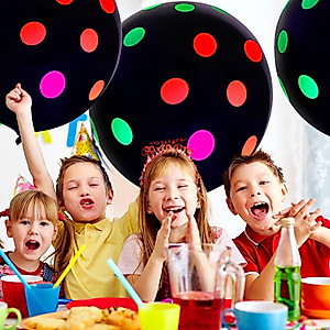 10 Pieces 18 Inch Large Neon Glow Balloons Neon Glow Latex Balloons UV Blacklight Party Balloons Fluorescent Reactive Glow Balloons Mini Polka Dots Balloons for Birthday Wedding Arch Party (Black)