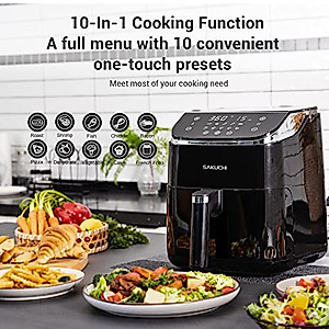 Sakuchi Air Fryer 5.8Qt Large Air Fryers, 10-in-1 Digital Air Fryer Hot Oven Cooker, LED Touch Screen, Non-Stick Tray Basket, Auto Shut-Off, Pot Dishwasher Safe, 1500W (Black)