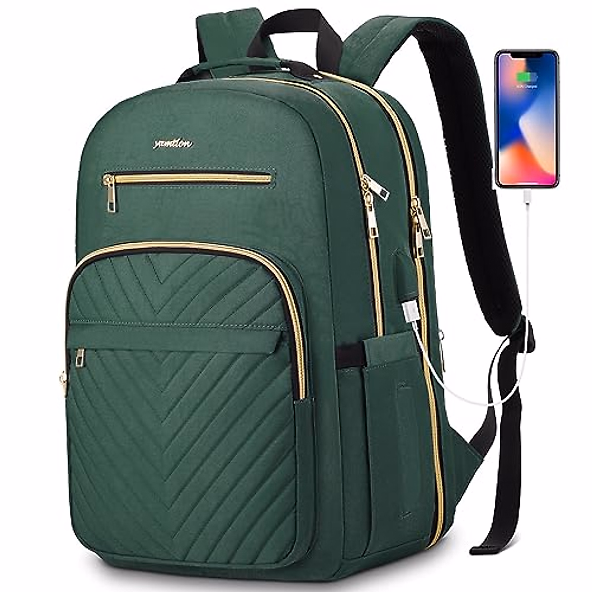 YAMTION 17.3 Inch Backpack Women,Laptop Backpack for Women USB Bookbag for Business Work Office College,Dark Green