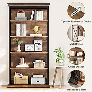 LITTLE TREE 6-Tier Bookcase, 71 Inches Industrial Bookshelves, Floor Standing Display Storage Shelves Tall Bookcase for Home Office, Living Room, Bed Room
