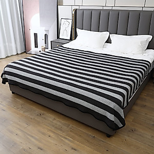 PuTian Merino Wool Blanket - 87" x 63" Thick Warm Soft Large Bed Throw - Great for Camping, Outdoors, Travel, Car, Couch, All Seasons Grey Stripe