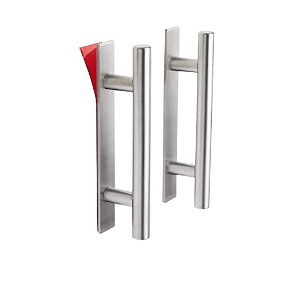 Adherion Adhesive Cabinet Stick On Door Handles 5" | No Drilling Stick On Handle for Drawers Doors Wardrobes Windows | 3M Handle Adhesive | 2 Pack Brushed Nickel | All Metal Stick On Cabinet Handles |