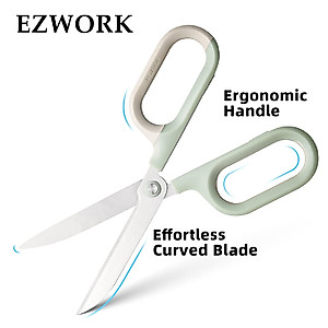 EZWORK Multipurpose Scissors, Comfort-Grip Handles Sharp Scissors for Office Home School Craft Sewing Fabric Supplies (7", Green-1)