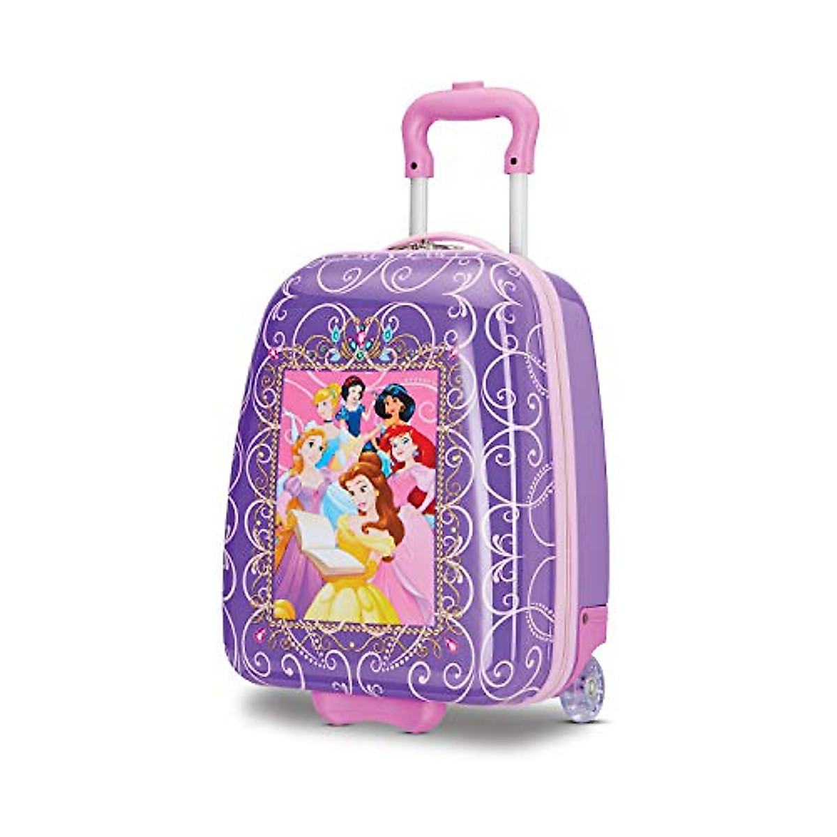 American Tourister Kids' Disney Hardside Upright Luggage, , Wheel,Zippered Divider,Telescopic Handle,Tie Down Straps,Lightweight, Princess 2, 16"