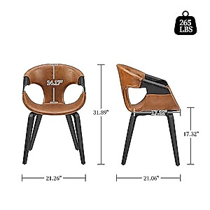 Art Leon Dining Chairs Set of 2, Mid Century Modern Kitchen Dining Room Chairs, Faux Leather Accent Chairs with Wood Legs, Black Oak Bentwood, Brown