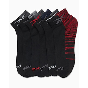 Reebok Men’s Quarter Socks – 6 Pack Cushion Quarter Cut Ankle Socks for Men - Breathable Men's Athletic Socks (Size: 6-12.5), Size 6-12.5, Red/Black