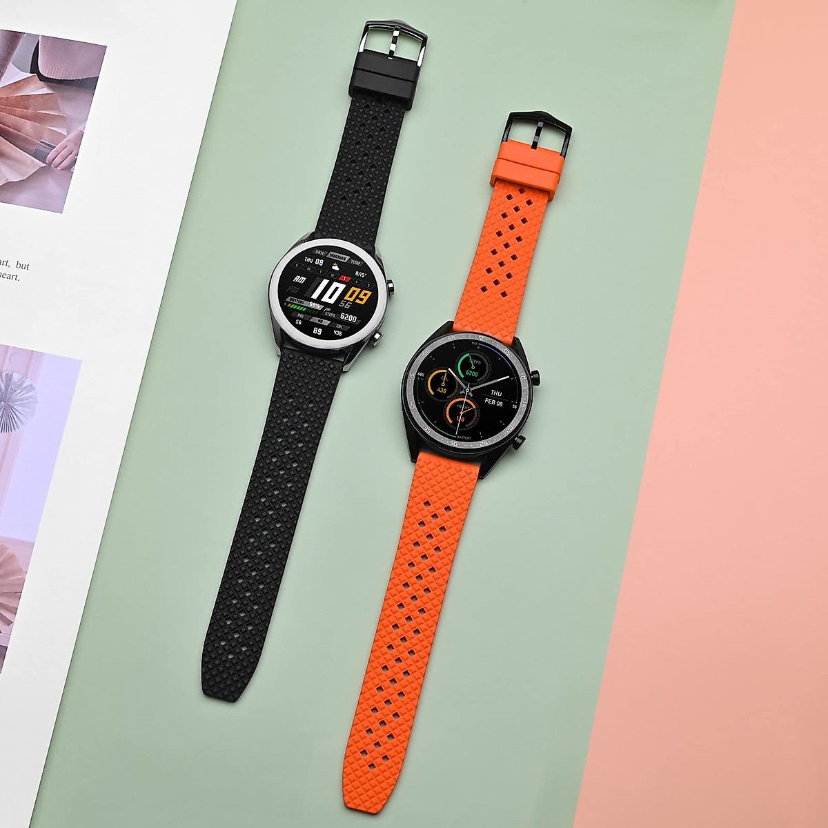 Anbeer Fluororubber Watch Band,22mm Quick Release Watch Strap for Men and Women,Black with Silver Buckle