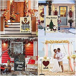 WATINC 8Pcs Seasonal Garden Flags Buffalo Check Plaid Burlap Double Sided Vertical Happy Easter God Bless American Halloween Thanksgiving House Flag Outdoor Lawn Yard Decorations 12.4 x 18.3 Inch