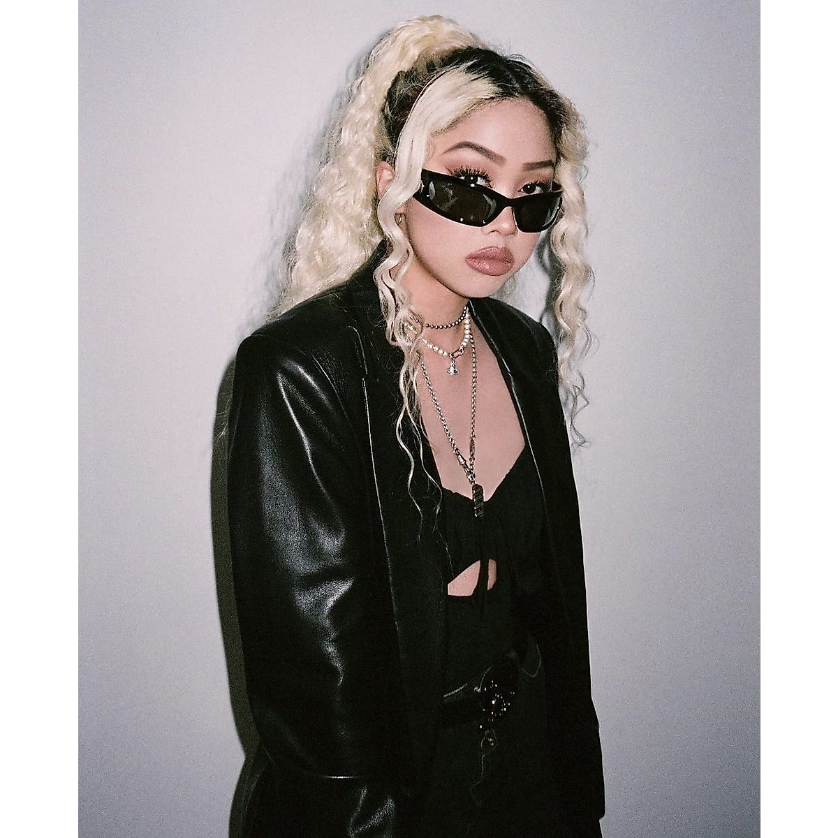 DUPER Black Sunglasses Woman- Ractangle Sunglasses for Womens, Trendy Sunglasses Men, Mob Wife Gold V Accent Sunglasses (B3)