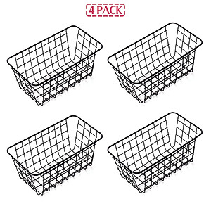 XINFULL 4 Pack Wire Storage Baskets Household Metal Wall-Mounted Containers Organizer Bins for Kitchen Bathroom Freezer Pantry Closet Laundry Room Cabinets Garage Shelf, Medium