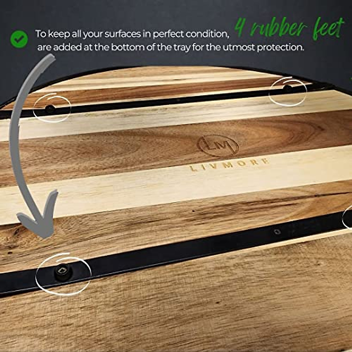 LIVMORE Large Round Wooden Tray Solid Serving with Handle Acacia Wood Circle Platter Decorative Charcuterie Cheese Board Oversized Ottoman Home Breakfast Tea Coffee Fruit Party Dinner