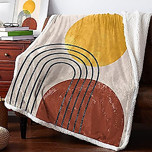 Possta Decor Mid Century Sherpa Blanket Flannel Retro Bed Throw Abstract Geometry Microfiber Thick Shaggy Throw Fluffy Fuzzy Boho Sun Warm Blanket for Sofa Bed Couch Travel Camping 40x50In