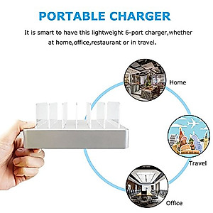 USB Charging Station for iPhone 14,COSOOS Charger Station with 5 lPhone Cable,1 Type-C,1 Micro Cable,6-Port Charging Station for Multiple Devices(Silver White)