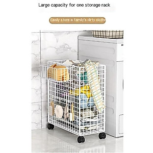 MAGUZA Iron Wire Laundry Hamper, Collapsible Clothes Hamper with Hooks and Baskets, Metal Rolling Laundry Cart for Bathroom (Color : Golden, Size : 38 * 20.5 * 53cm)