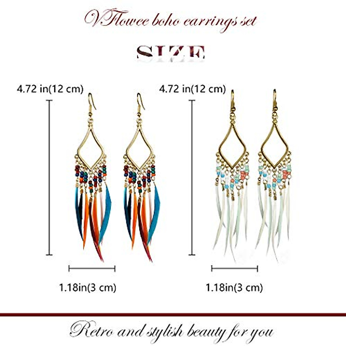 NEEBAOLY Gold Bohemian Nickel Earrings Set with Feather Tassel for Women