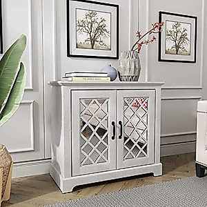 Galano Millicent 2 Door Sideboard, Buffets & Sideboards, Storage Cabinet, Credenza for Living Room, Buffet Cabinet with Storage, Acrylic Mirror, Black with Knotty Grey Oak