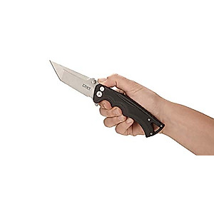 Columbia River Knife & Tool BT Fighter EDC Folding Pocket Knife: Everyday Carry, Tanto Blade with Stonewash Finish, Button Lock, Glass Reinforced Fiber Handle, Deep Carry Pocket Clip 5225