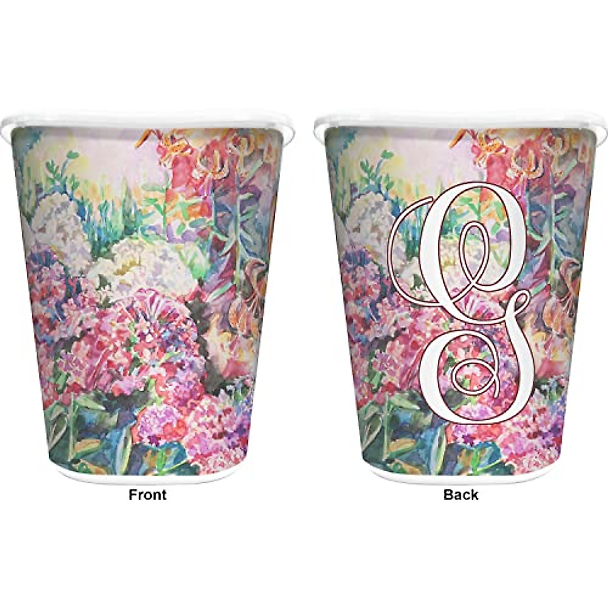 RNK Shops Watercolor Floral Waste Basket - Double Sided (White)