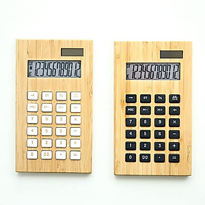 Solar Calculator 12-Digit Display Large Screen Bamboo and Wood Calculator Student Financial Desktop Office Learning Computer (Color : B, Size : One Size)