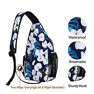 MOSISO Sling Backpack, Multipurpose Travel Hiking Daypack Rope Crossbody Shoulder Bag, Phalaenopsis