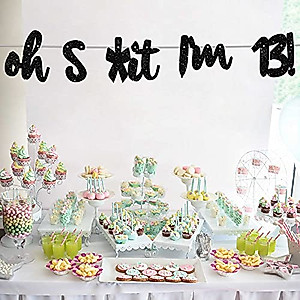 Oh I’m 13! Banner Backdrop Glitter Black Hallo Thirteen Cheers to 13 Years Old Theme Decor for Boy Girl Happy 13th Birthday Party Photo Studio Prop Flag Decorations Favors Supplies