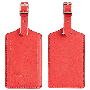 4 Pack Leather Luggage Travel Bag Tags by Travelambo Red