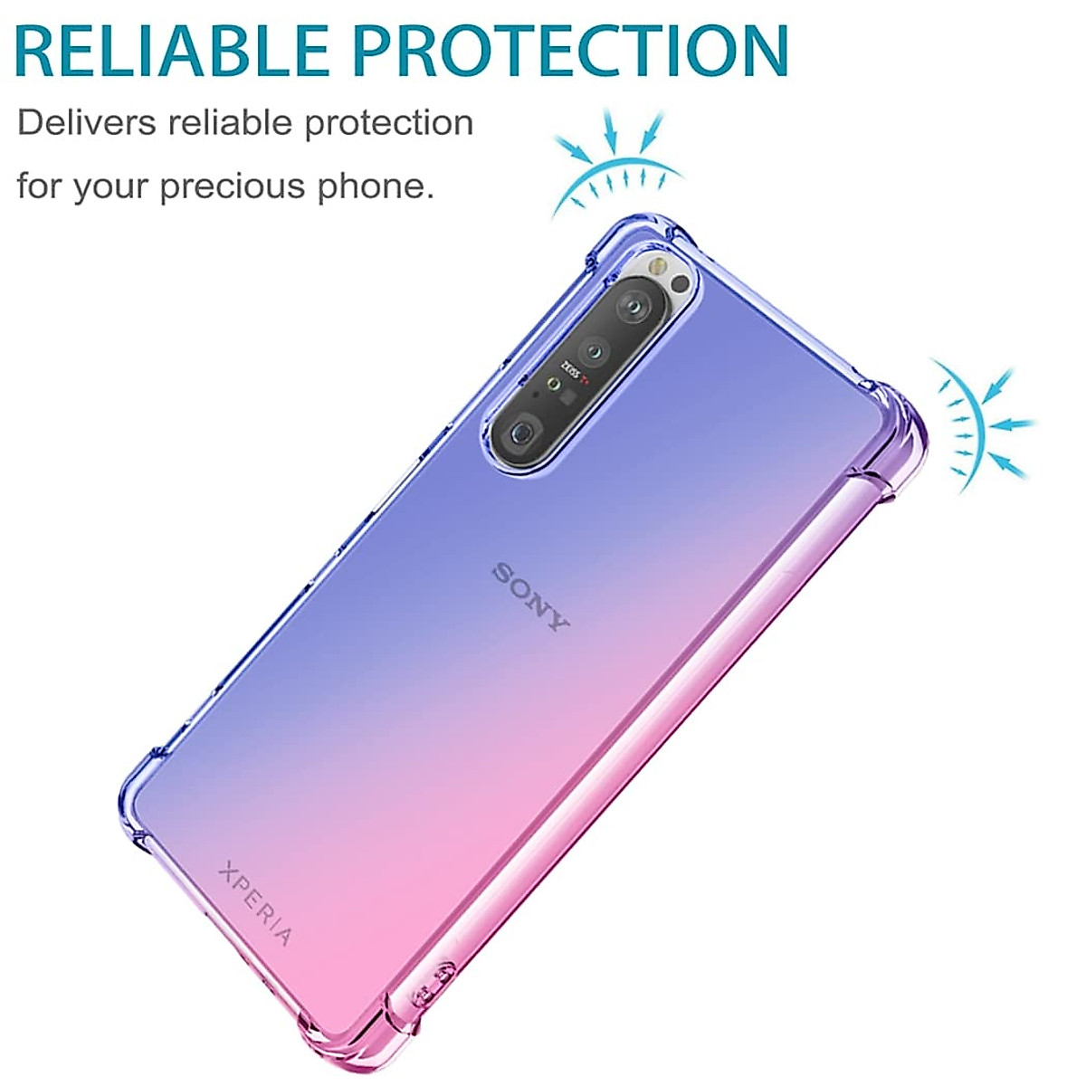Vokuha for Xperia 1 II Case, XQ-AT51, XQ-AT52 Case with Tempered Glass Screen Protector,Cute Clear Gradient Slim Shockproof TPU Back Phone Protective Cover for Sony Xperia 1 II (Blue/Pink)