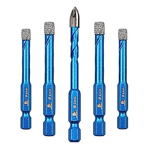 Diamond Drill Bit - BRSCHNITT 1/4 inch Masonry Drill Bits Set for Porcelain Tile Ceramic Stone Granite Marble,Hex Shank Diamond Hole Saw Drill Bit(5pcs/Pack).
