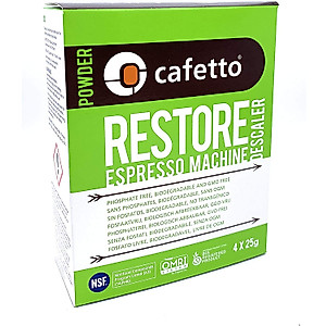 Cafetto Restore Espresso Machine Descaler, Coffee Machine Cleaning Powder for Use In Organic Systems (4 Single Use Packets)