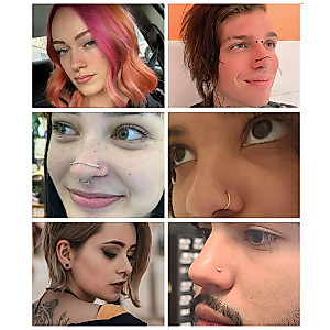 LOREMOW 38Pcs 316L Stainless Steel Nose Chain for Women Men Heart Nose Ring Chain Double Nose Chain Piercing Across Nose CZ Nose Piercing Stud Nostril Jewelry Silver S