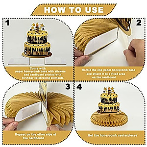 HTDZZI Cheers to 30 Years Birthday Decorations, 30th Birthday Decorations for Him Her, 8Pcs Black Gold Happy 30th Birthday Table Honeycomb Centerpieces, Thirty Birthday Party Decorations Supplies