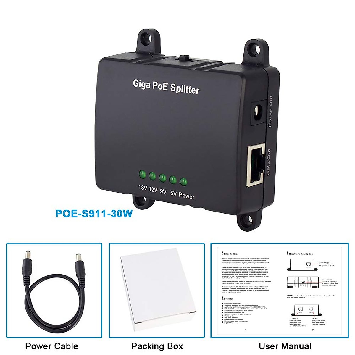 CENTROPOWER Gigabit PoE Splitter,Network-Repeaters,Wall Mountable Adjustable Voltage Output,PoE Powered IEEE 802.3af/802.3at Compliant,POE+ Injector