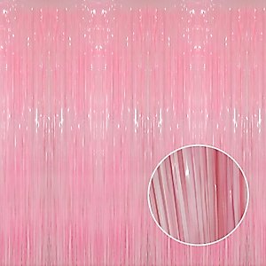 GOER 3.2 ft x 8.2 ft Metallic Tinsel Foil Fringe Curtains Party Photo Backdrop Party Streamers for Birthday,Graduation,New Year Eve Decorations Wedding Decor(1 Pack,Candy Pink)