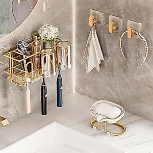 Generic Self Adhesive Gold Acrylic Hook Waterproof Heavy Duty Wall Bathroom Shower Kitchen RV Holder Hooks Self-Adhesive Non-Punching L Shape Wall Mounted Cabinet Hangers 4 Pack