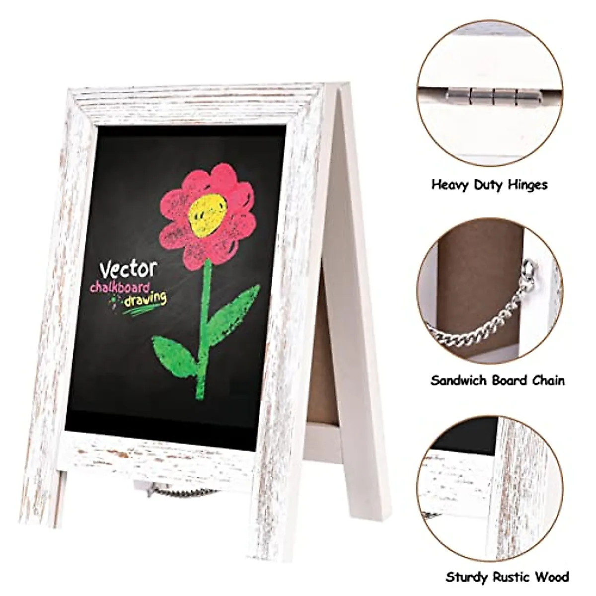 Umtiti Tabletop Chalkboard Sign, Double-Sided White Solid Pine Wood Framed Standing Chalkboard, 8.7×12.6" Small Kitchen Countertop Memo Board Décor for Home, Café, Bar, Wedding(SMHB-WH-2232A)