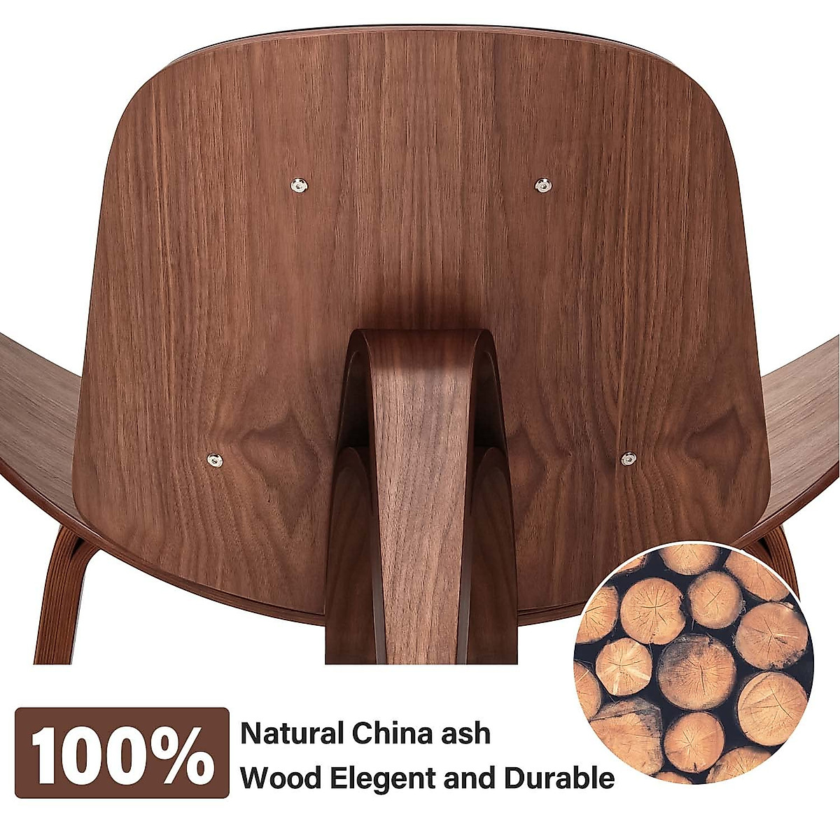 1inchome Mid Century Modern Shell Chair, Faux Leather, Scandinavian Furniture Plywood Classic Tripod Design Solid Wood Accent Lounge Chairs for Living Room, Reading, Lounge, Office, Salon