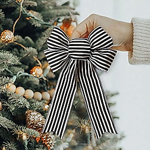 Cintago 6pcs Black and White Striped Bows for Wreath,8x12.5 Inches,Ticking Christmas Bows,Gift Bows,Holiday Bows for Craft