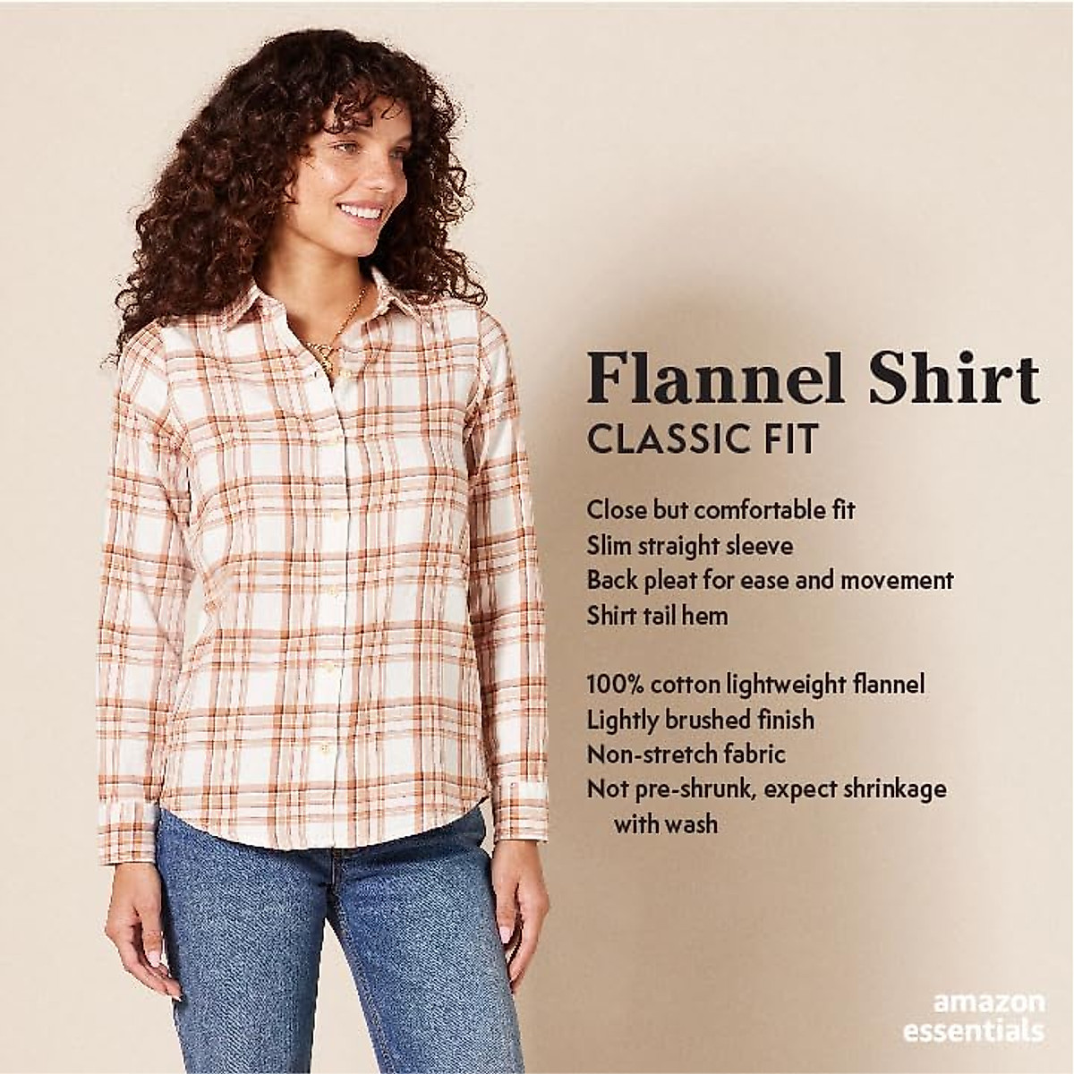 Amazon Essentials Women's Classic-Fit Long-Sleeve Lightweight Plaid Flannel Shirt, Ivory Green Alpine Plaid, Medium
