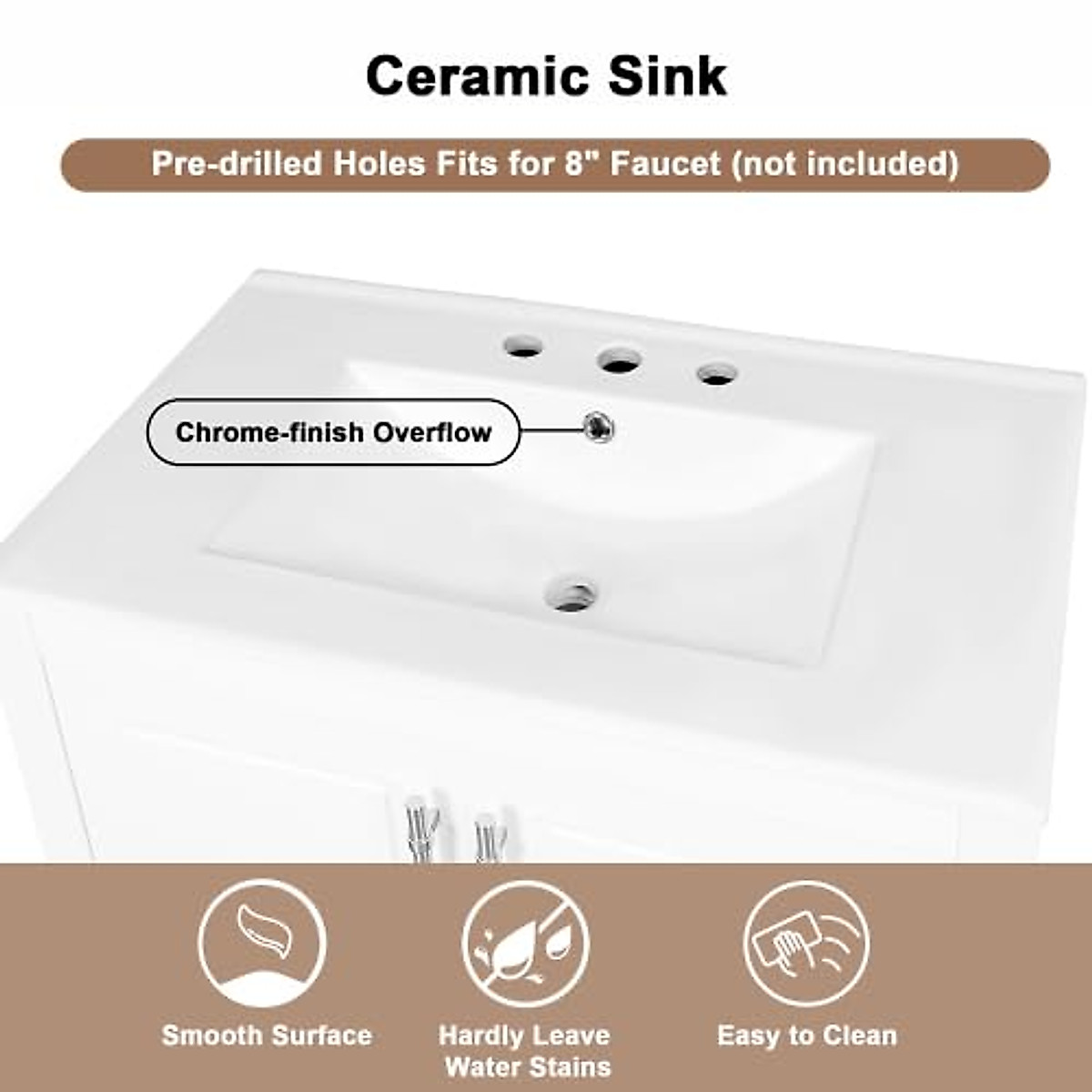 AnwickNomo 30" Bathroom Vanity with Sink Combo, Modern Multi-Functional Bathroom Cabinet with Doors and Drawers, Narrow Depth Bath Vanities,Solid Frame and MDF Board, Large Storage Space (White)