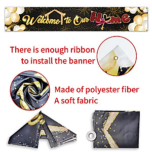 Meltelot Welcome to Our Home Large Banner, New Home Lawn Decor, Rustic Welcome Home Porch Sign, Housewarming Gift, Indoor Outdoor Backdrop 8.9 x 1.6 Feet